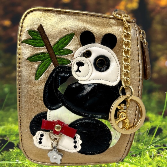 Sharif | Bags | Low Start Sharif Panda Bear Gold Leather Zip Coin Pouch ...
